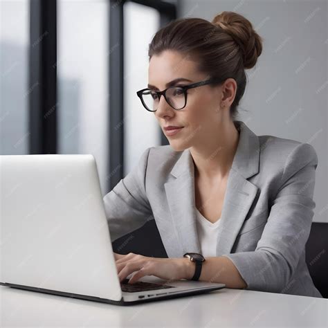 Premium Photo Professional Woman Typing On Laptop In Modern Office Environment During Work Hours