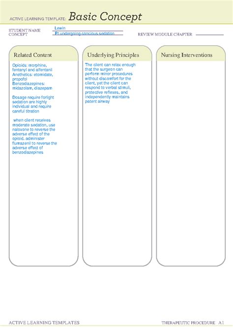 Pharm Remidiation Sedation Nur265 Student Name Concept Review
