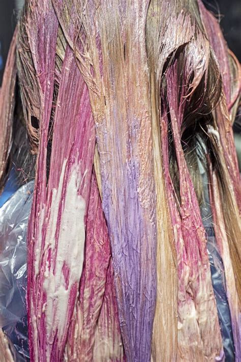 Bright Pink Purple Streaks Of Hair On A Blonde Girl Fashionable Image