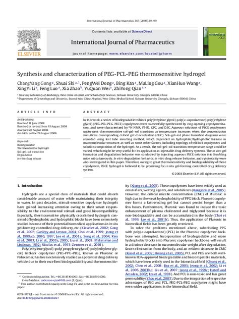 (PDF) Synthesis and characterization of PEG-PCL-PEG thermosensitive hydrogel