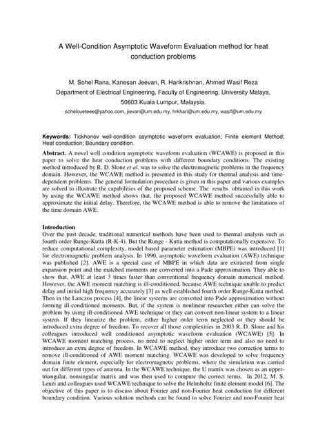 Pdf A Well Condition Asymptotic Waveform Evaluation Method For Heat Conduction Problems
