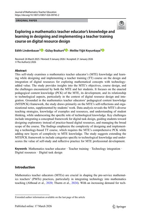 Pdf Exploring A Mathematics Teacher Educators Knowledge And Learning