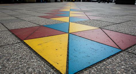 Colorful Triangle Tiles On Pedestrian Pavement Creating Decorative