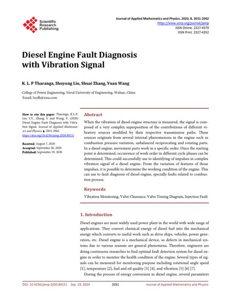 Diesel Engine Fault Diagnosis With Vibratioln Signal Pdf Engines Diesel Engine