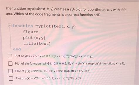 Solved The Function Myplottext X Y Creates A 2d Plot For