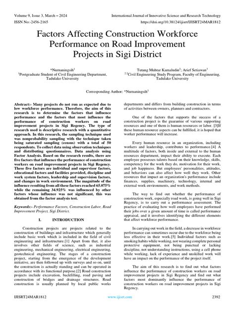 Factors Affecting Construction Workforce Performance On Road