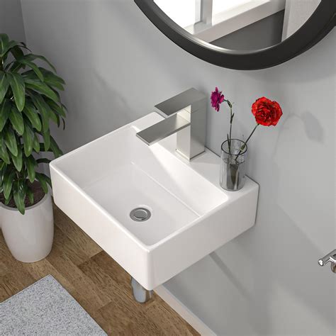 Kichae Wall Mount Hung Small Vessel Sink Bathroom Corner Floating
