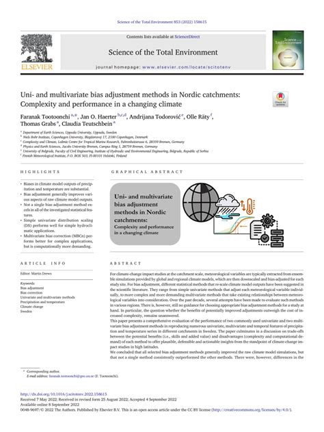 Pdf Uni And Multivariate Bias Adjustment Methods In Nordic Catchments Complexity And