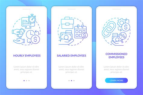 Payroll Processing Methods Blue Gradient Onboarding Mobile App Screen Wage Walkthrough 3 Steps