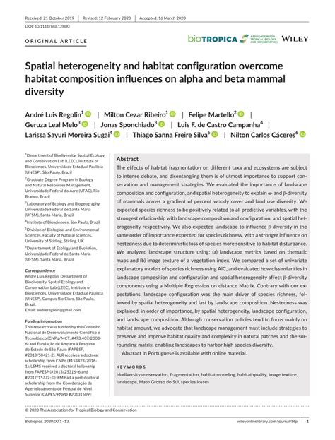 Pdf Spatial Heterogeneity And Habitat Configuration Overcome Habitat Composition Influences On