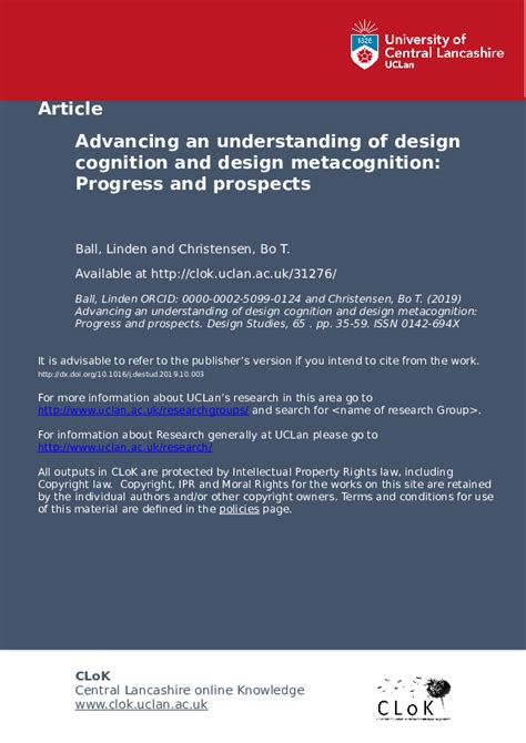 Pdf Advancing An Understanding Of Design Cognition And Design