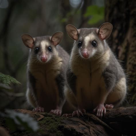 Premium Ai Image Two Possums Are Sitting On A Tree Branch In The Woods