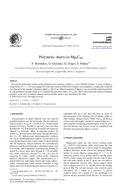 Pdf Polymeric Sheets In Mg4c60