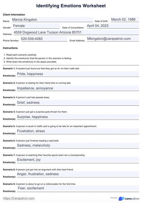 Identifying Emotions Worksheet For Adults