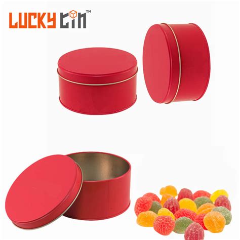 Custom Printing Tinplate Food Packaging Red Small Round Metal Box Candy Tin Can For Sweets Red