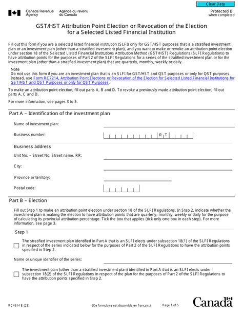 Form Rc4614 Download Fillable Pdf Or Fill Online Gst Hst Attribution
