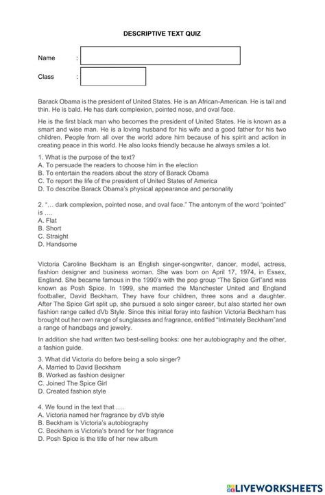 Descriptive Text Free Interactive Worksheets 1436212