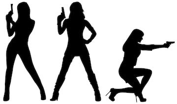 Premium Vector A Silhouette Of A Woman Holding A Gun And A Woman With