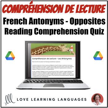 French Antonyms Opposites Reading Comprehension Quiz Tpt