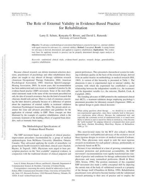 Pdf The Role Of External Validity In Evidence Based Practice For Rehabilitation