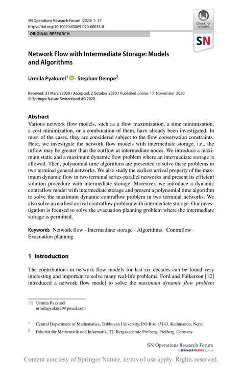 Network Flow With Intermediate Storage Models And Algorithms Request Pdf