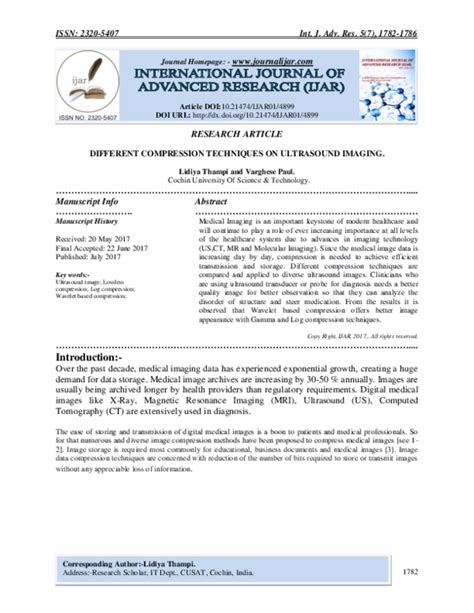Pdf Different Compression Techniques On Ultrasound Imaging