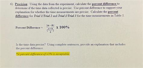 Solved Precision Using The Data From The Experiment Chegg