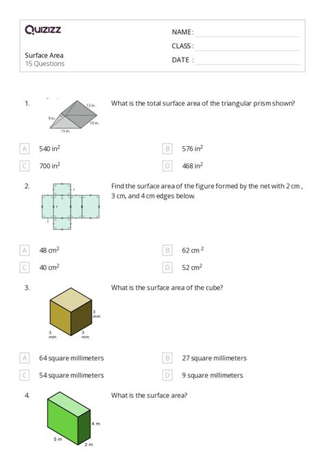 50 surface area worksheets for 6th class on quizizz free and printable