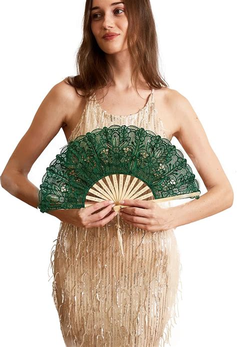 Abanico De Encaje Con Plumas Plegables De Mano Con Patrón De Flores Bordadas Abanicos De Mano