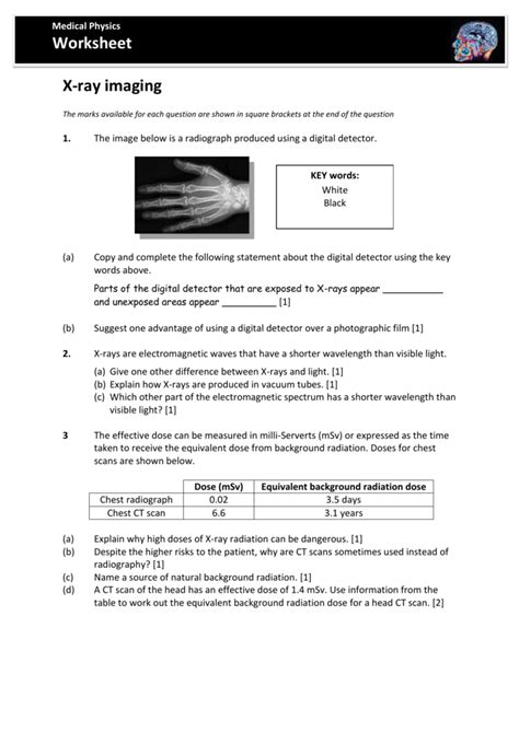 X Ray Imaging Worksheet