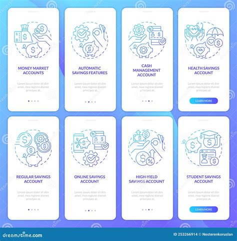 Saving Accounts Types Blue Gradient Onboarding Mobile App Screen Set