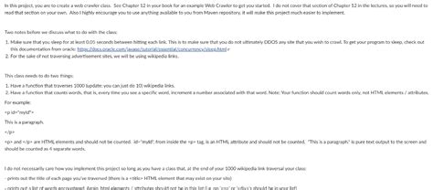 Solved In This Project You Are To Create A Web Crawler Chegg