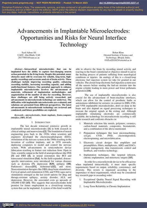 Pdf Advancements In Implantable Microelectrodes Opportunities And