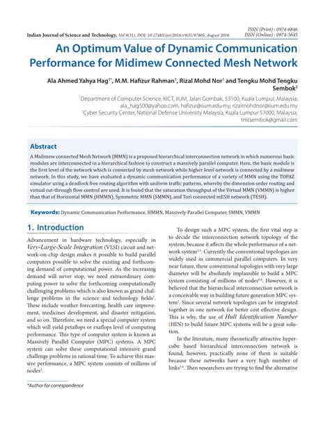 Pdf An Optimum Value Of Dynamic Communication Performance For Midimew Connected Mesh Network