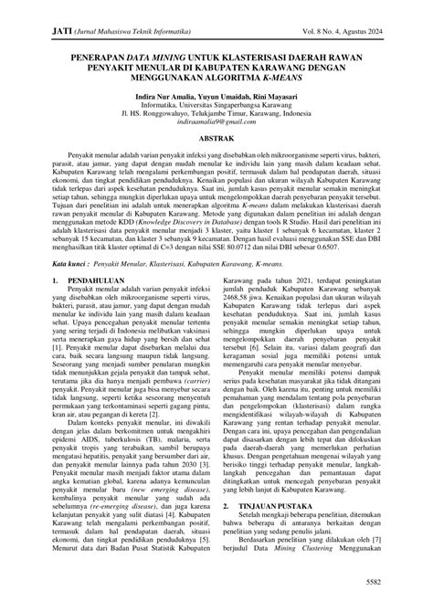 Pdf Penerapan Data Mining Untuk Klasterisasi Daerah Rawan Penyakit