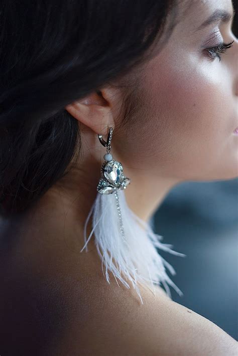 Серьги перья для невесты Серьги Клипсы Брошь