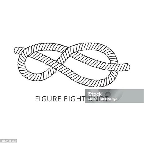 그림 여덟 매듭 강한 이중 루프와 검은 색과 흰색 해양 코드에 기술 그림을 묶는 항해 로프 개념에 대한 스톡 벡터 아트 및 기타 이미지 Istock