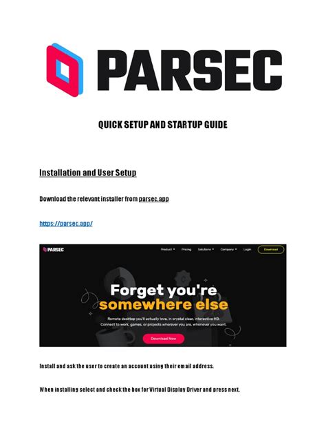 Parsec Quick Setup And Startup Guide Pdf