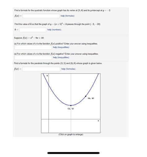 Solved Find A Formula For The Quadratic Function Whose Graph