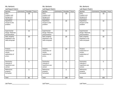 Lab Report Rubric Docx