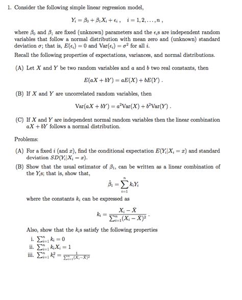 solved 1 consider the following simple linear regression