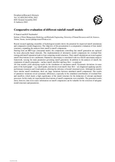 Pdf Comparative Evaluation Of Different Rainfall Runoff Models