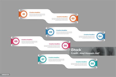 비즈니스 컨셉 프리젠테이션 8단계 미니멀리스트 인포그래픽 템플릿 0명에 대한 스톡 벡터 아트 및 기타 이미지 Istock