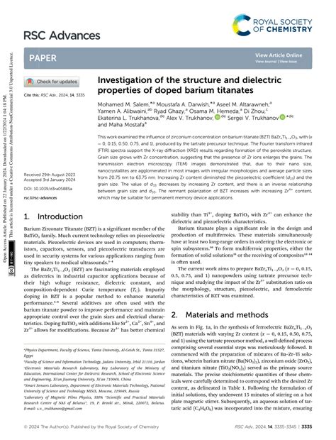 Pdf Investigation Of The Structure And Dielectric Properties Of Doped