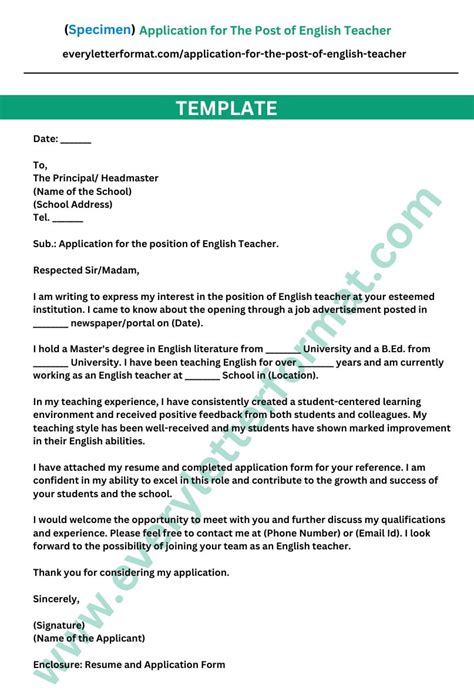 Application For The Post Of English Teacher