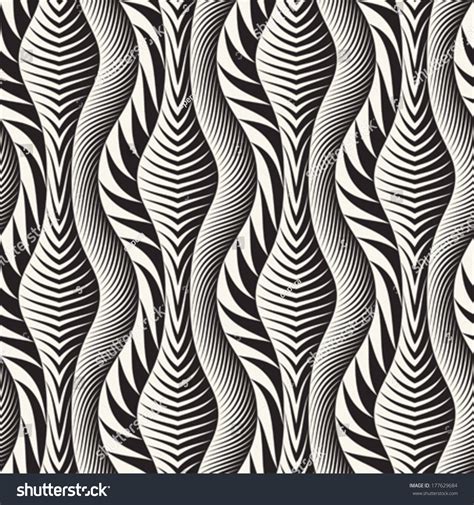 Monochrome Moiré Effect Textured Psychedelic Ornate Stock Vector