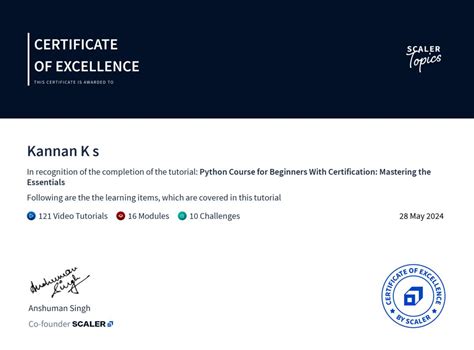 Kannan K S On Linkedin I Have Completed Python Course For Beginners With Certification Mastering