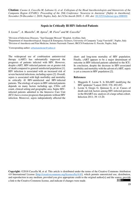 Pdf Sepsis In Critically Ill Hiv Infected Patients
