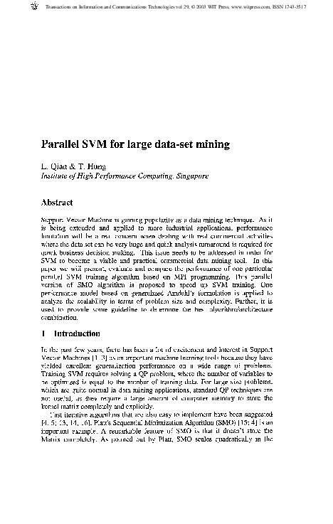 Pdf Parallel Svm For Large Data Set Mining