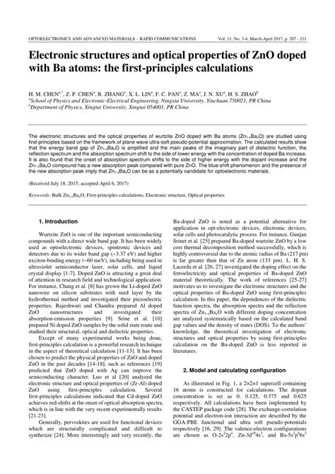 Pdf Electronic Structures And Optical Properties Of Zno Doped With Ba Atoms The First